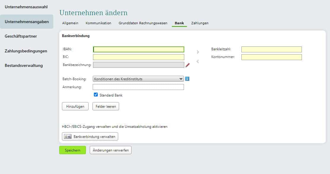 Wie kann ich meine Bank im Unternehmen online einrichten